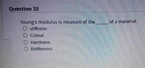 Solved Youngs Modulus Is Measure Of The Of A Material