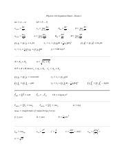 Physics 114 Final Exam Equation Sheet Pdf Physics 114 Equation Sheet