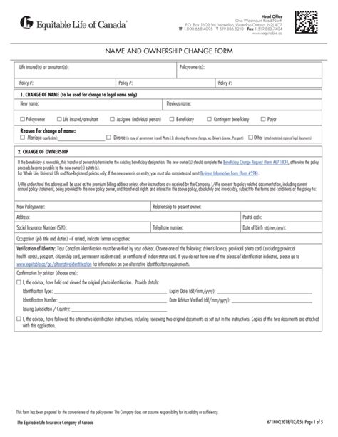 Fill Free Fillable Equitable Life Of Canada PDF Forms