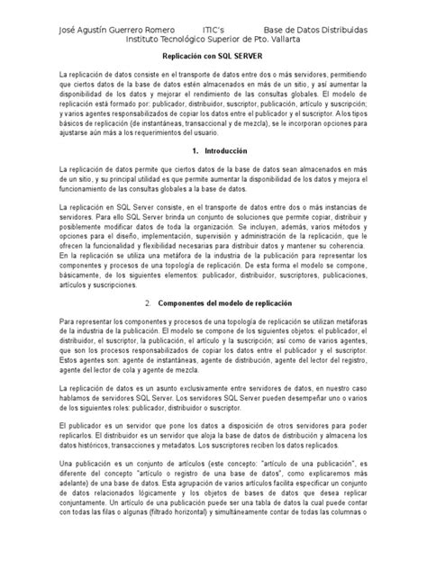 Replicación Con Sql Server Pdf Servidor Sql De Microsoft Bases De