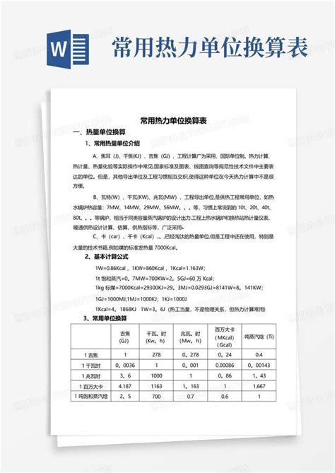 常用热力单位换算表word模板下载编号qmkabgow熊猫办公