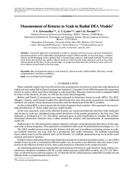 Pdf Measurement Of Returns To Scale In Radial Dea Models Andrey Lychev