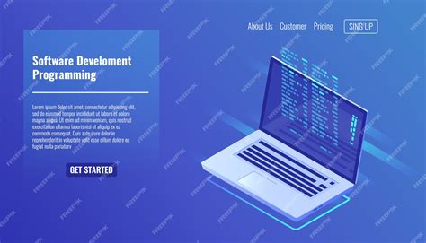 노트북 화면의 소프트웨어 개발 및 프로그래밍 프로그램 코드 무료 벡터