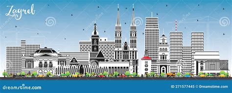 Zagreb Croatia City Skyline With Color Buildings And Blue Sky Vector