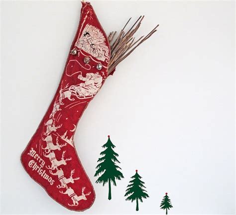 Vintage 1939 Christmas Stocking Santa Claus And His Reindeer Bells