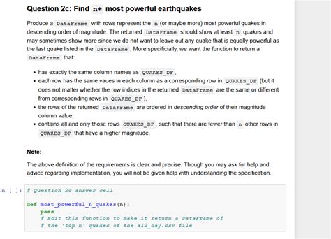 Solved Question 2c Find N Most Powerful Earthquakes