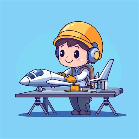Cute Cartoon Aerospace Engineer Creating Aircraft Design Vector Premium Ai Generated Vector