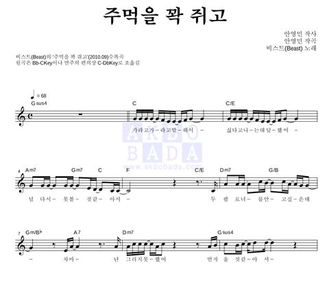 비스트 주먹을 꽉 쥐고 악보