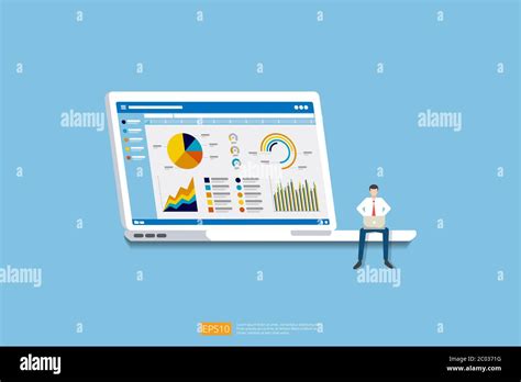 Businessman Analysis Web Statistics Charts On Computer Screen Flat