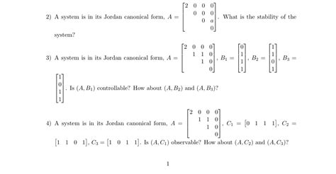 Solved 2 A System Is In Its Jordan Canonical Form Chegg
