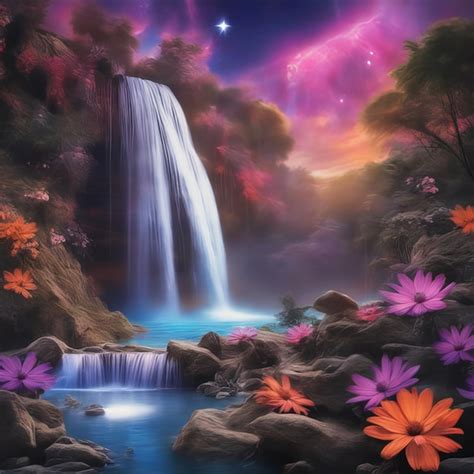 Premium AI Image 3D Waterfall Wallpaper
