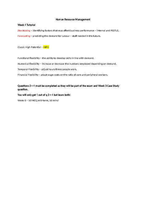 Week 4 Hrm Tutorial Human Resource Management Week 4 Tutorial