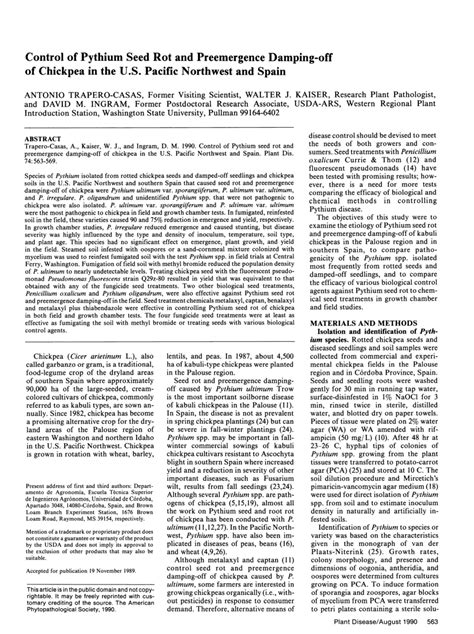 Pdf Control Of Pythium Seed Rot And Preemergence Damping Off Of