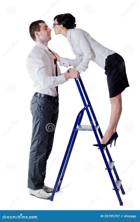 Man Woman And Stepladder Stock Image Image Of Length