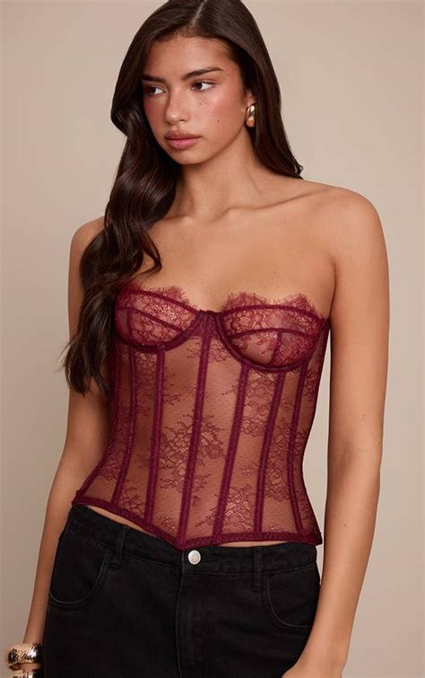 Plum Lace Sheer Boned Coset Prettylittlething Ie