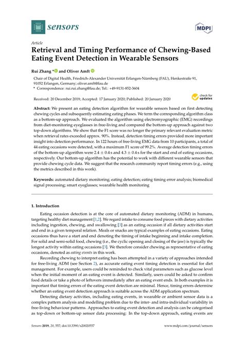 Pdf Retrieval And Timing Performance Of Chewing Based Eating Event Detection In Wearable Sensors