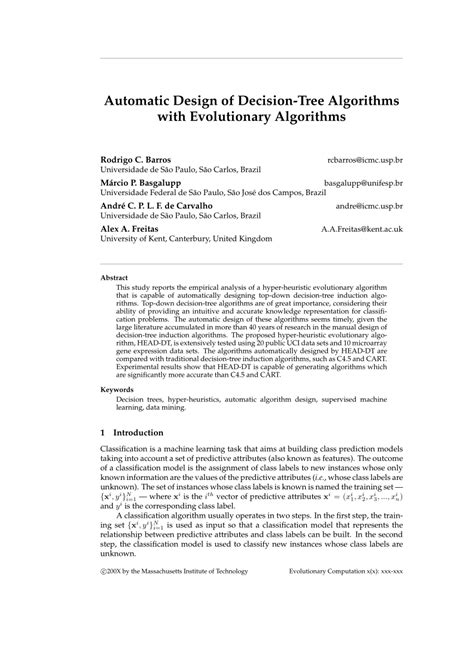 Pdf Automatic Design Of Decision Tree Algorithms With Evolutionary Algorithms