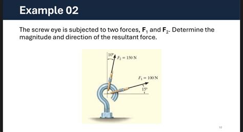 Example 02 The Screw Eye Is Subjected To Two Forces Mathbff1 And