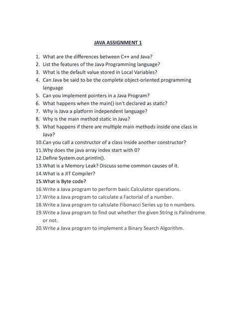 java assignment very good java assignment 1 what are the differences between c and java
