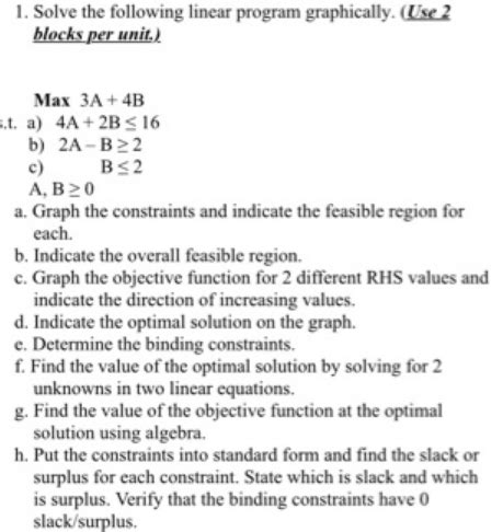 Solved 2 Put The Linear Program From Question 1 Into Excel Chegg