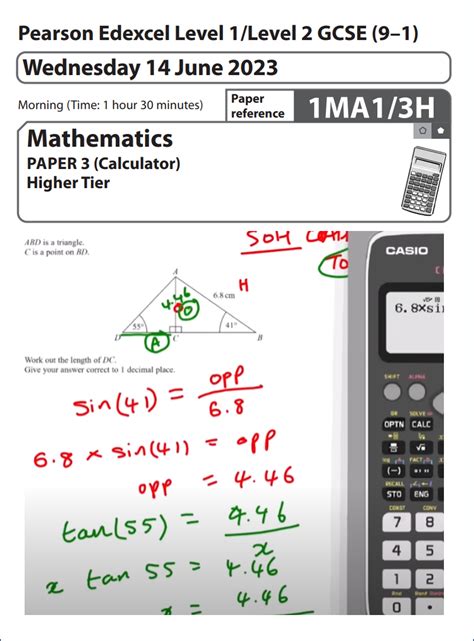 Edexcel Gcse 9 1 Mathematics June 2023 Paper 1ma1 3h Video Lessons Questions Step By Step