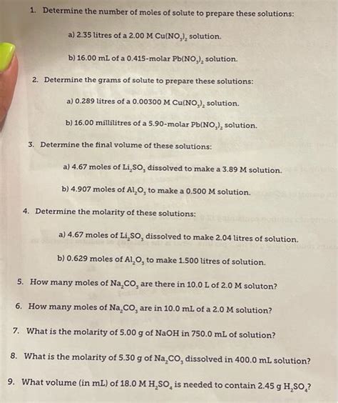 Solved 1 Determine The Number Of Moles Of Solute To Prepare