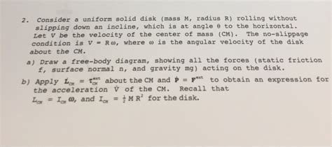 Solved Consider A Uniform Solid Disk Mass M Radius R Chegg