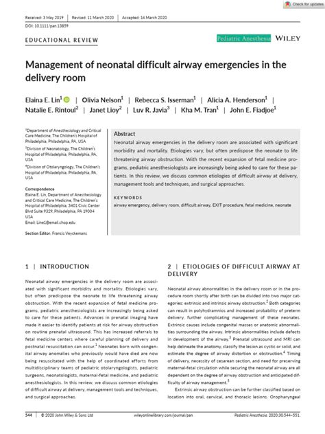 Management Of Neonatal Difficult Airway Emergencies In The Delivery Room Pdf