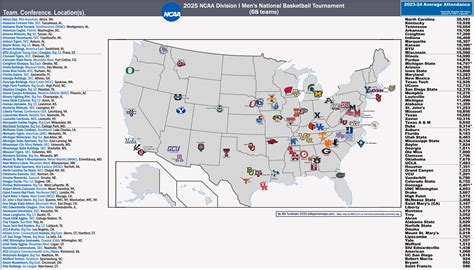 2025 NCAA Men’s Division I Basketball Tournament (aka March Madness) – Location-map (68 teams ...