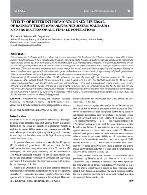Pdf Effects Of Different Hormones On Sex Reversal Of Rainbow Trout
