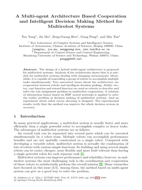A Multiagent Architecture Based Cooperation And Intelligent Deci Pdf Robot Robotics