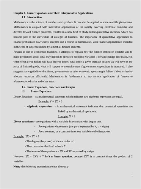 Chapter 1 Linear Equations N Their Interpretative Applications Pdf
