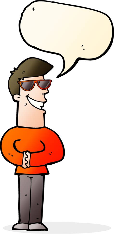 Cartoon Grinning Man Wearing Sunglasses With Speech Bubble 12314001