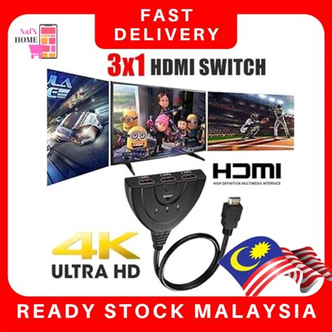 4K HDMI Splitter Switch Adapter Cable 3 Port 3 In 1 Out HDTV PS4 Xbos Unifi Mi TV Stick