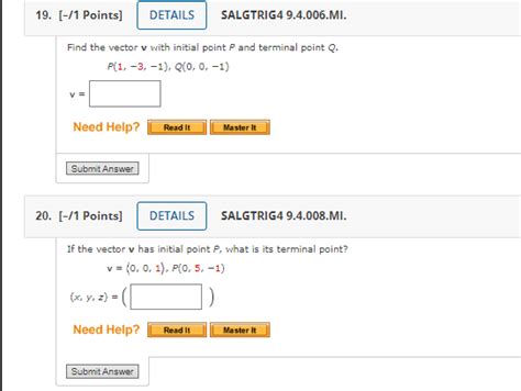 Solved Find The Vector V With Initial Point P And Terminal