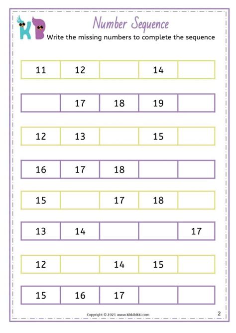 Number Sequence Worksheets Free Printable