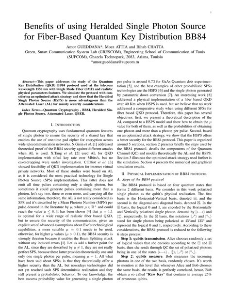 Pdf Benefits Of Using Heralded Single Photon Source For Fiber Based Quantum Key Distribution Bb84