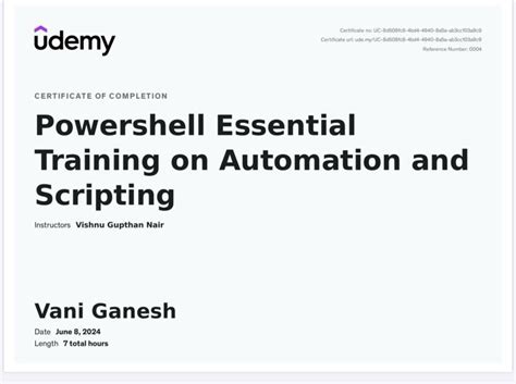 vani ganesh on linkedin successfully completed the “powershell essential training on automation…