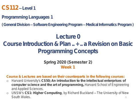 CS112 Programming Languages 1 Lecture 0 Spring 2020 Pdf DocDroid