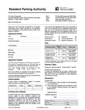 Fillable Online Newcastle Nsw Gov Resident Parking Application Form