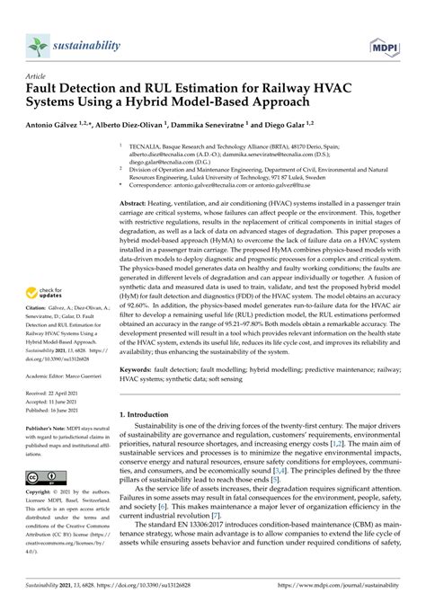 Pdf Fault Detection And Rul Estimation For Railway Hvac Systems Using A Hybrid Model Based