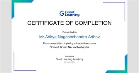 Convolutional Neural Networks Course Completion Certificate For Mr
