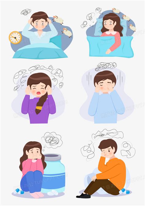 一组卡通矢量心理疾病失眠焦虑人物合集元素png图片素材下载卡通人物png熊猫办公
