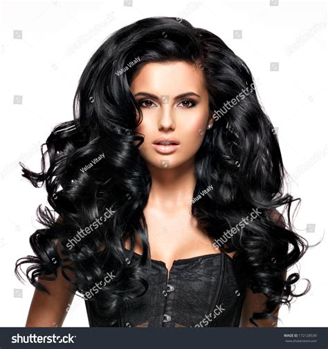 103302 Beautiful Brunette Girl Curly Hair Isolated Images Stock