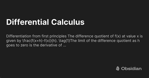 Differential Calculus Obsidian Publish