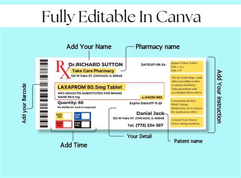 Prescription Label Template Pill Bottle Label Rx Bottle Label Template Custom Prescription