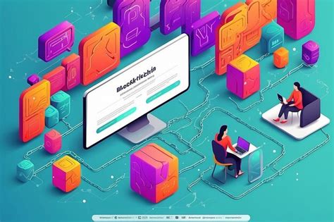 Premium Photo Blockchain Concept Slider Banner Design With Isometric