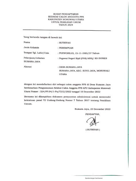 Surat Pendaftaran Triyah Pdf