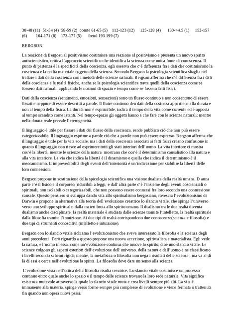 Sintesi Pensiero Del Filosofo Bergson Docsity
