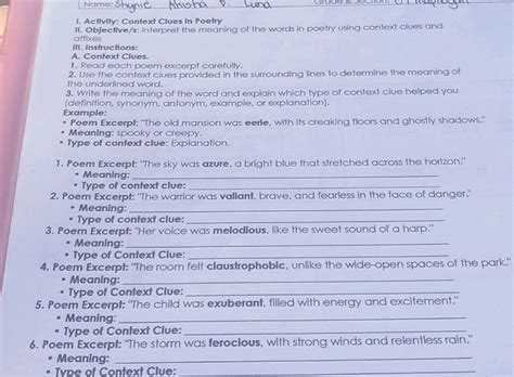 1 Acfivity Context Clues In Poetry II StudyX